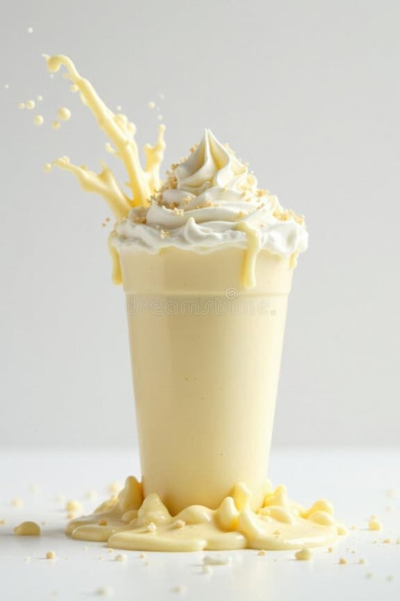 Thick Vanilla Milkshake Explosion; Bright White Backdrop, Dairy ...