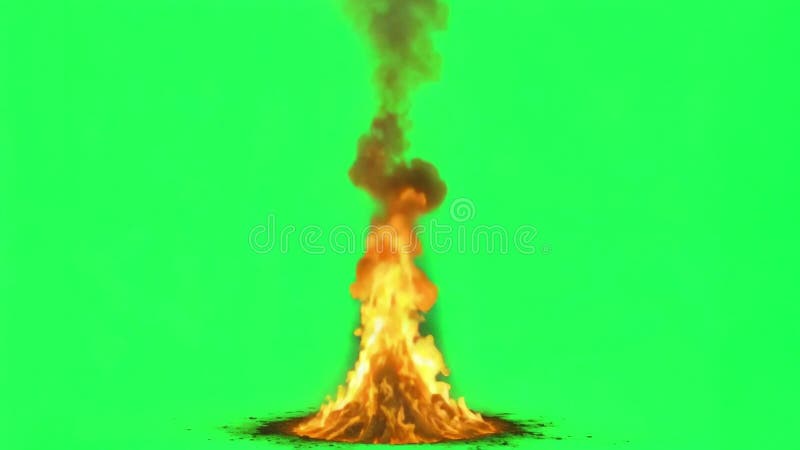 Intense Vertical Fire Blast with Black Smoke on Green Screen Stock ...