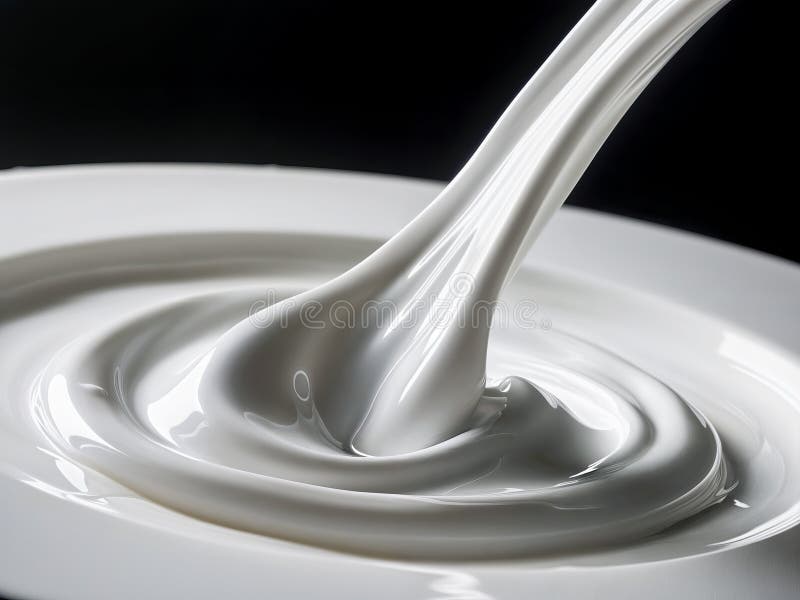 Thick White Cream Pouring into a Bowl, Creating a Swirling Spiral ...