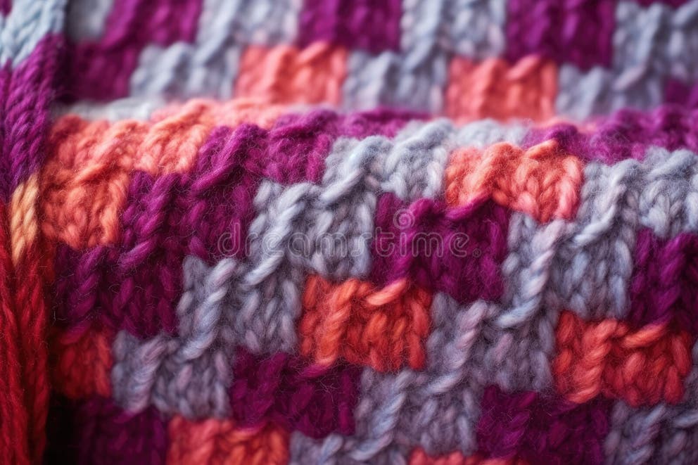 Thick Yarn with Knitted Checkerboard Pattern Up Close Stock ...