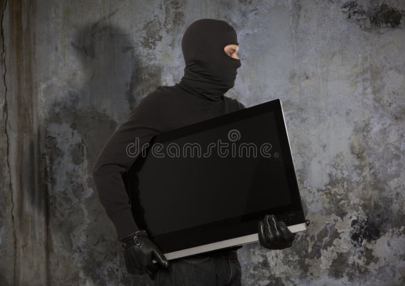 Thief with monitor stock photo. Image of steal, runaway - 16789316