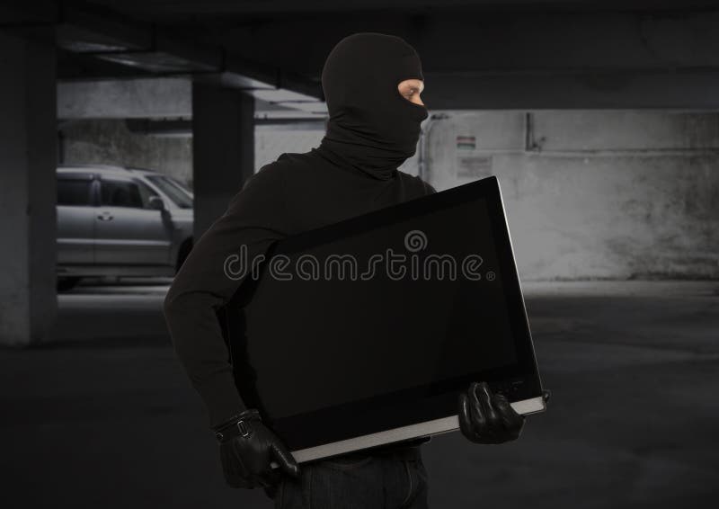 Thief with monitor stock photo. Image of steal, runaway - 16789316
