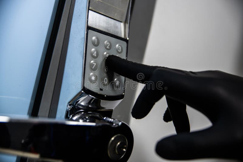 Thief in Black Gloves Tries To Enter the Code Stock Image - Image of ...