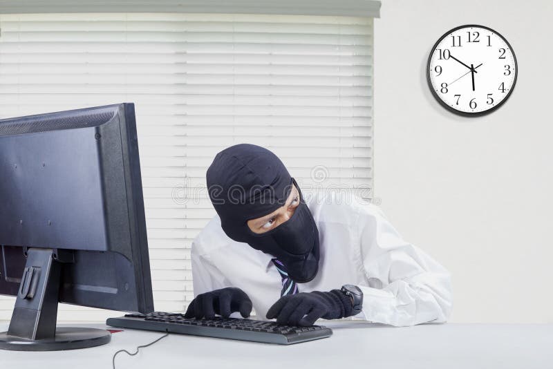 Thief Breaking Computer in Office Stock Image - Image of information ...