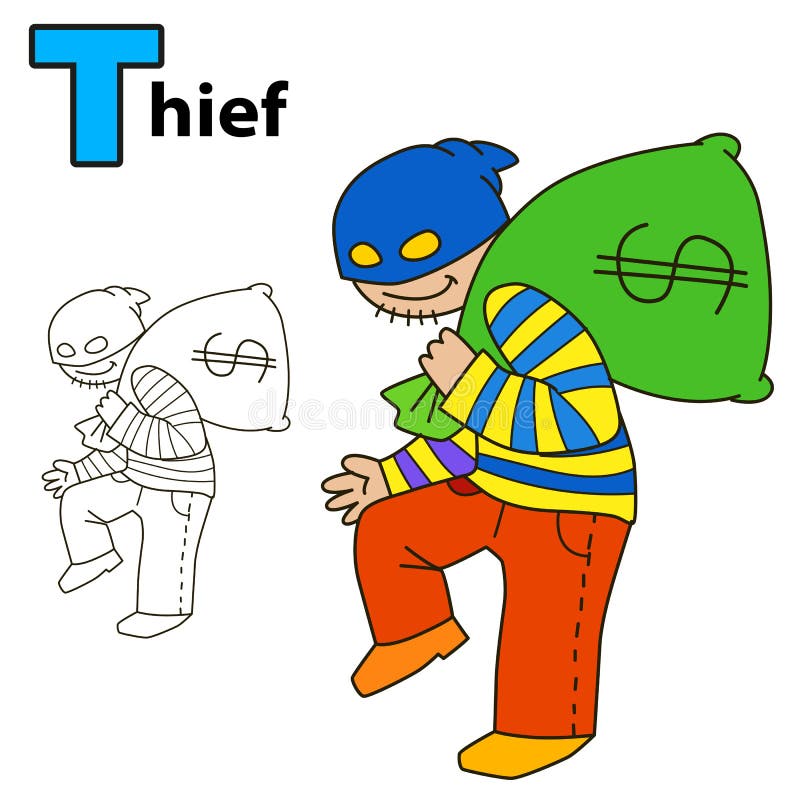 Thief. Coloring book page stock vector. Illustration of clipart - 79688563