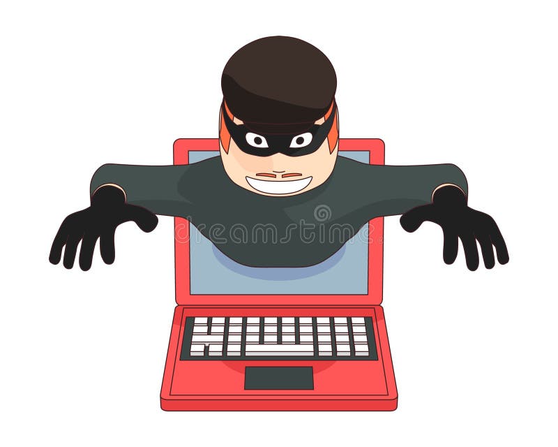 A Thief Comes Out of a Laptop Screen. Stock Vector - Illustration of ...