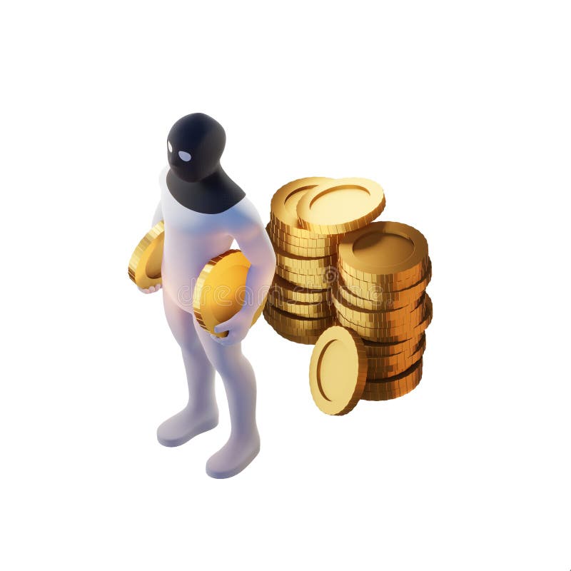Thief 3d Render with Golden Coins. Stock Illustration - Illustration of ...