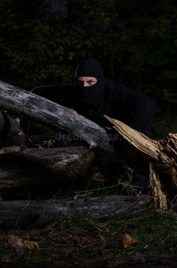 Thief Hiding Behind Wall Looking At Girls Stock Photo - Image of ...