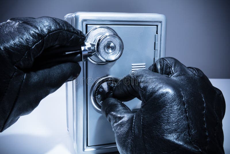 Thief Examining Safe with Stethoscope Stock Photo - Image of risk ...