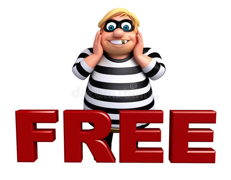 Thief with Free sign stock illustration. Illustration of pillage - 77574929