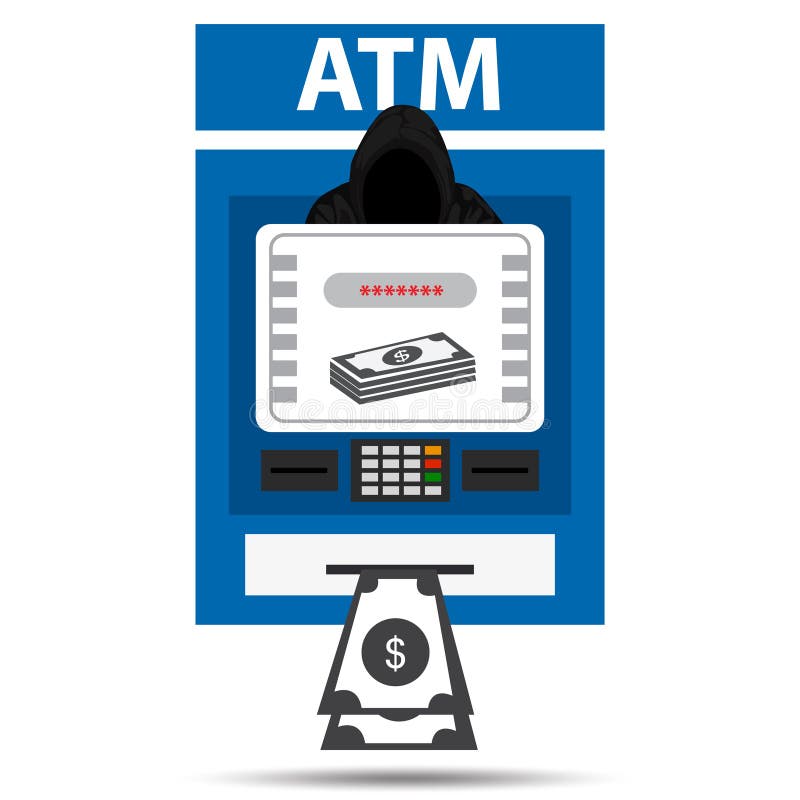 Thief. Hacker Stealing Sensitive Data and Money from ATM Machine Stock ...