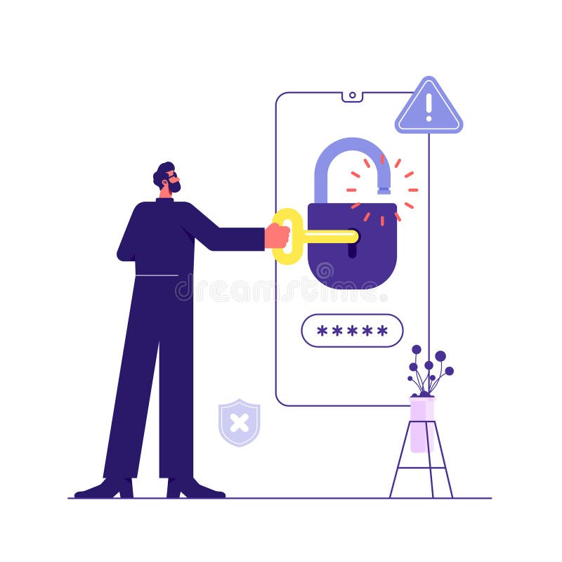 Thief Hacking Personal Data In Mobile Vector Flat Illustration Stock Vector Illustration Of