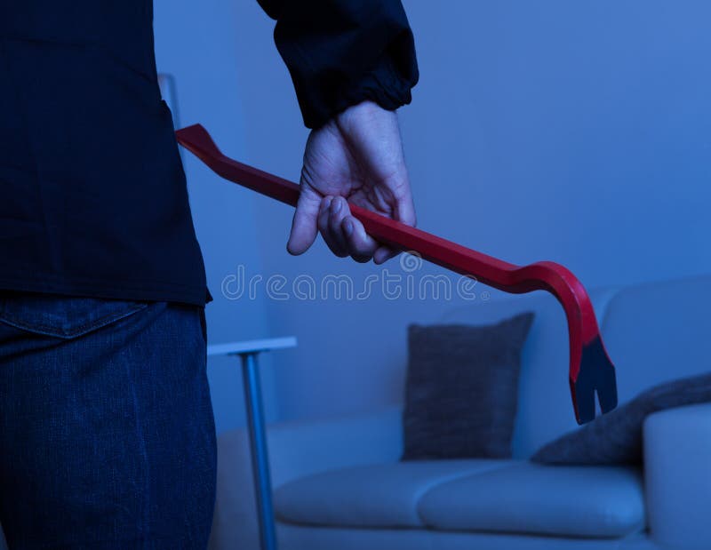 Burglar With A Crowbar And A Flashlight Stock Image - Image of male ...