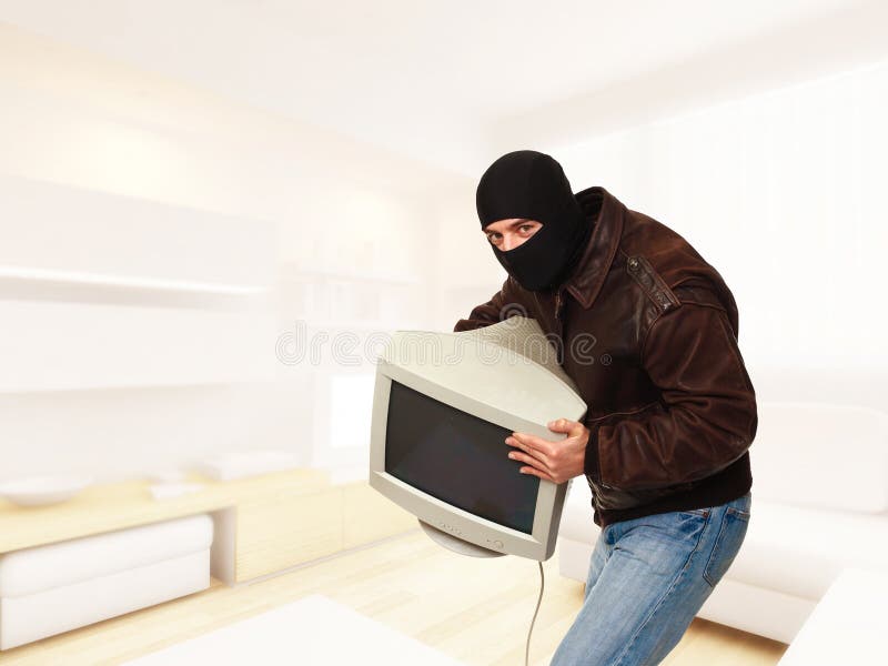 Thief with monitor stock photo. Image of steal, runaway - 16789316
