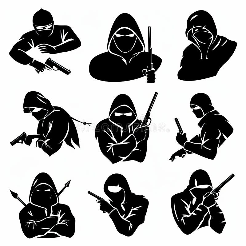 Thief Icon Criminal Person Sign Bandit In Mask Burglar Silhouette