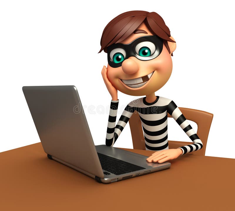 Thief with Laptop stock illustration. Illustration of money - 77526751