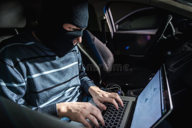 Thief with a Laptop Inside a Car Stock Image - Image of network, pirate ...