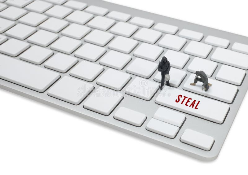 Thief Man Miniature Figure Concept Steal Data on Keyboard Stock Image ...