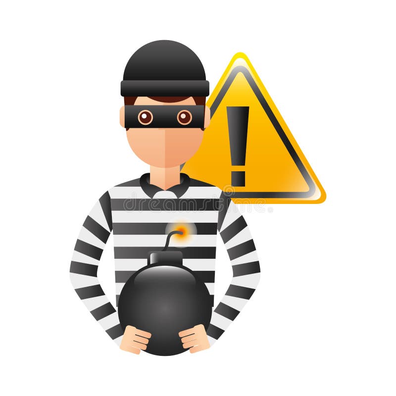 Thief Man with Warning Signage and Bomb Explosive Stock Illustration ...