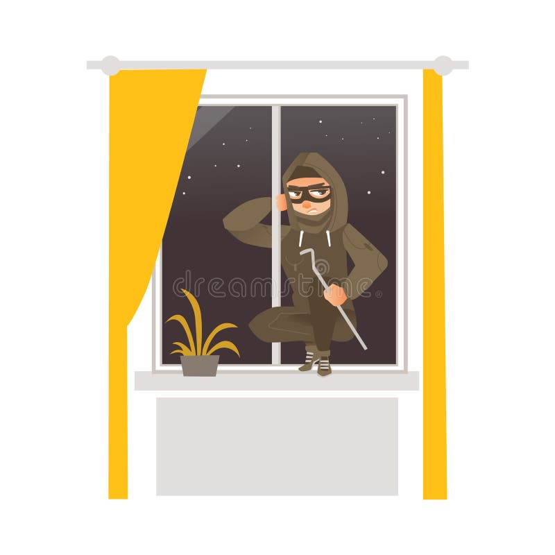 Thief breaks into house stock illustration. Illustration of clip - 34929112