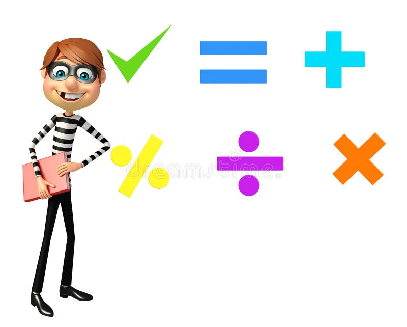 Thief with Math Sign & Book Stock Illustration - Illustration of ...