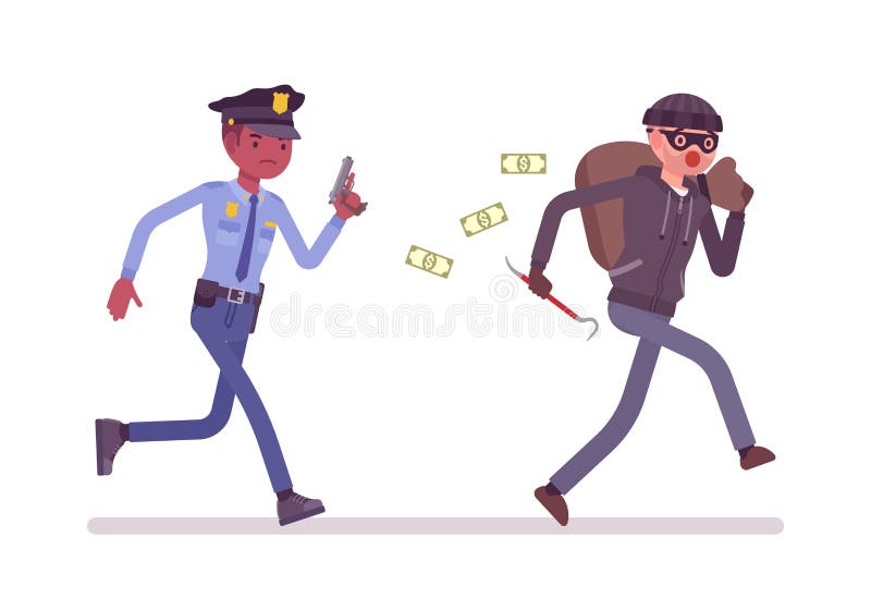 Thief And A Policeman Chase Stock Vector Illustration Of Risk Crime 218113622
