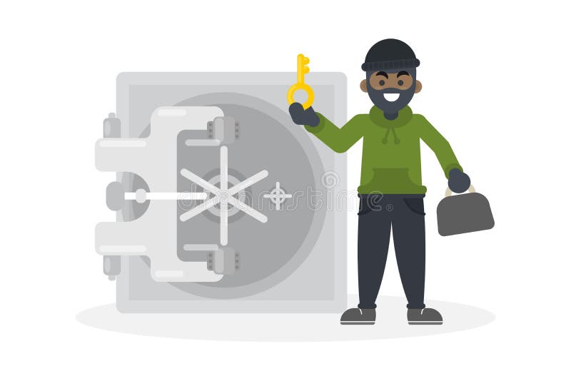 Thief robbing safe. stock vector. Illustration of finance - 97504449