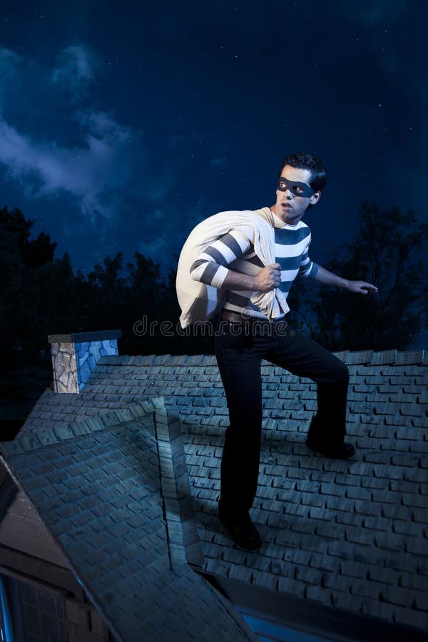 Thief on the Roof of a House at Night Stock Image - Image of home ...