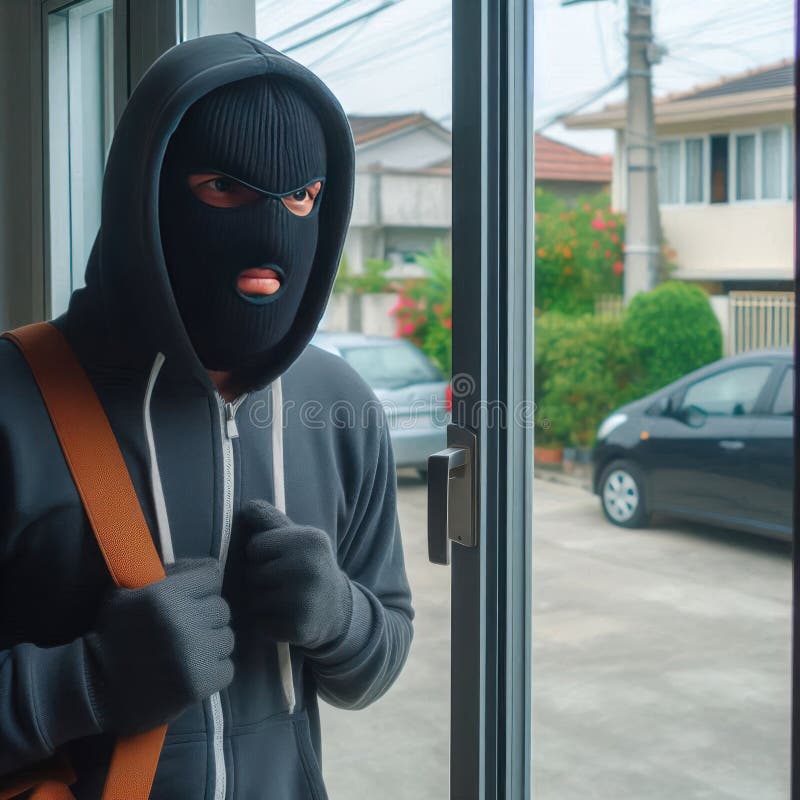 A Thief Standing Inside the House by the Window. Stock Illustration ...