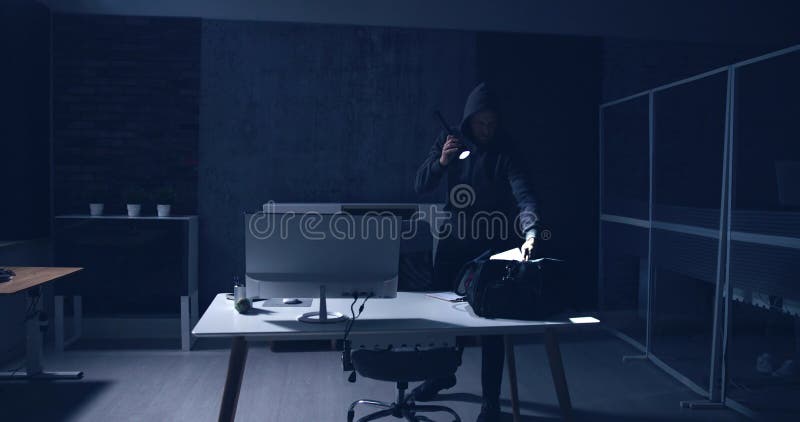 Thief Stealing Computer from Office Stock Photo - Image of steal ...