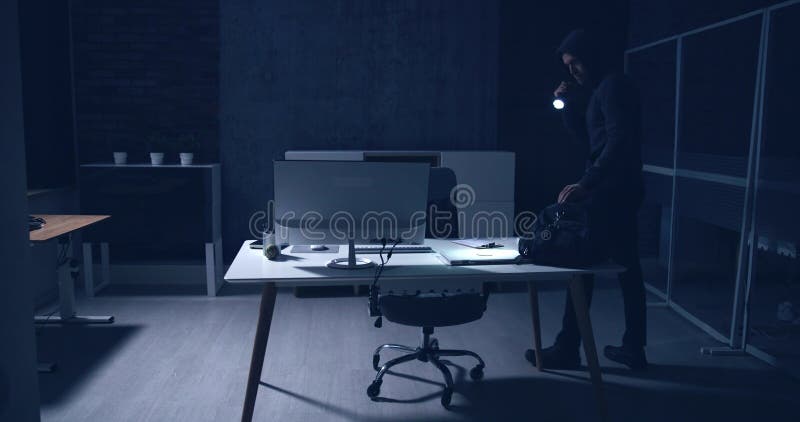 Thief Stealing Computer from Office Stock Image - Image of workplace ...