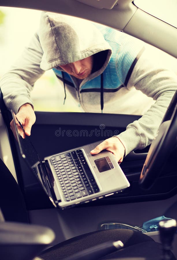 Thief Stealing Laptop from the Car Stock Photo - Image of safety ...