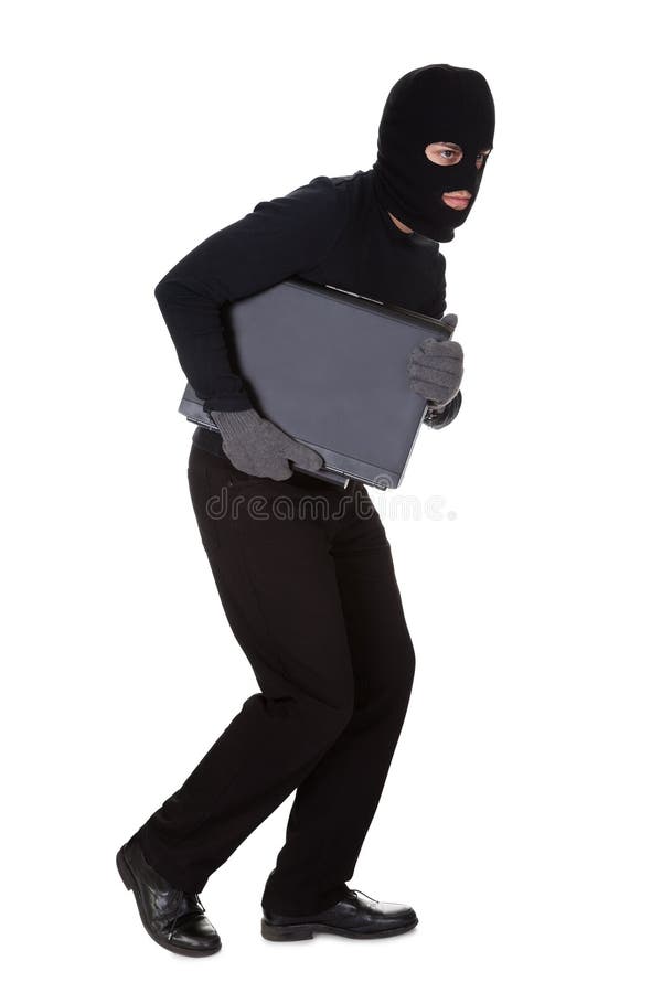 Thief Stealing a Laptop Computer Stock Photo - Image of burglary ...