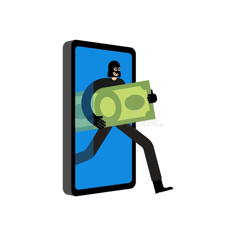 Thief Stolen Money from Phone. Phone Scammers Stock Vector ...