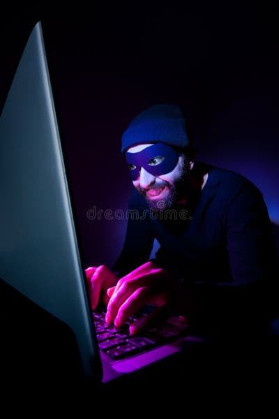 Thief Using Computer To Steal Stock Image - Image of swindle, keyboard ...