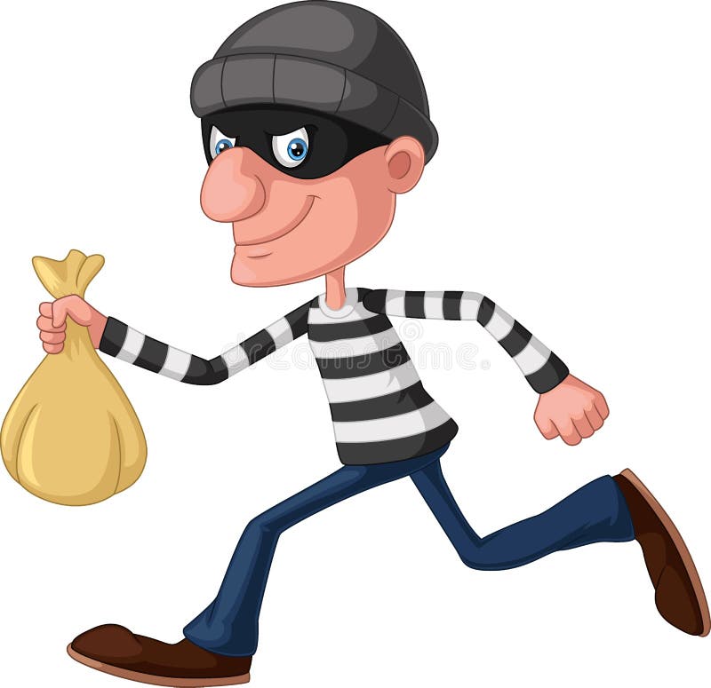 Cute Thief Cartoon Carrying A Bag Of Money Stock Vector Illustration