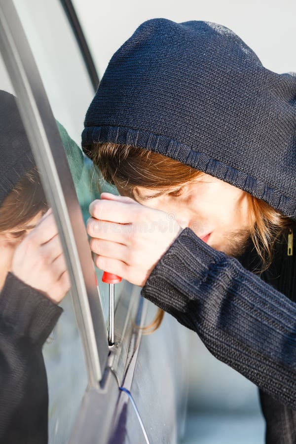 Thieft Man Holding Screwdriver Breaking into Car Stock Image - Image of ...