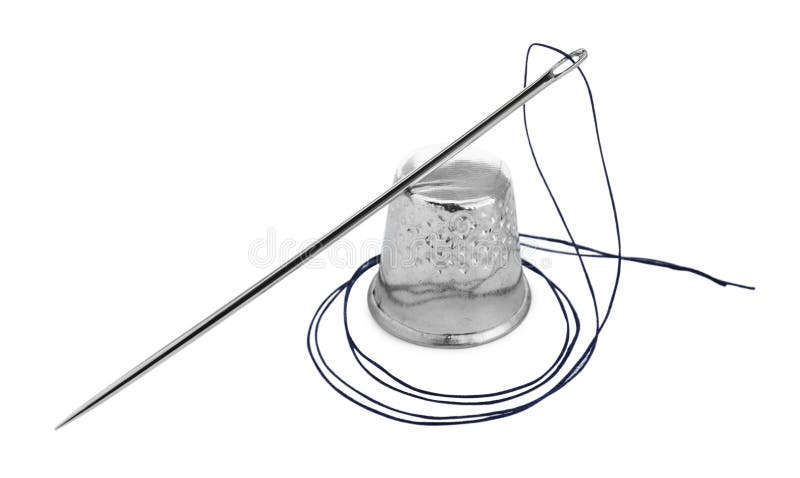 Thimble and Needle with Sewing Thread Isolated on White Stock Image ...