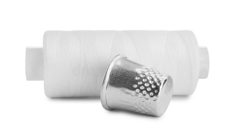 Thimble and Spool of Sewing Thread Isolated on White Stock Photo ...