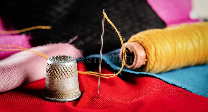 Thimble and thread stock image. Image of craft, machine - 97417269