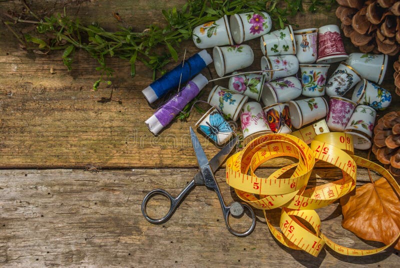 Thimbles, Used for Sewing and Needles Stock Photo - Image of polyester ...