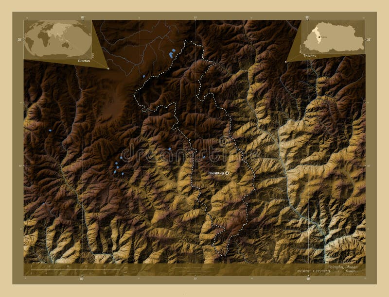 Thimphu, Bhutan. Physical. Labelled Points of Cities Stock Illustration ...