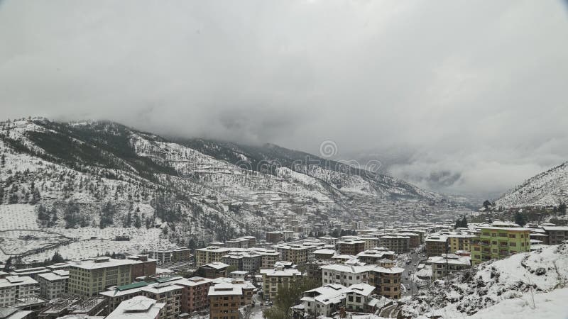 Thimphu Under a Blanket of Snow Stock Image - Image of snow, buildings ...