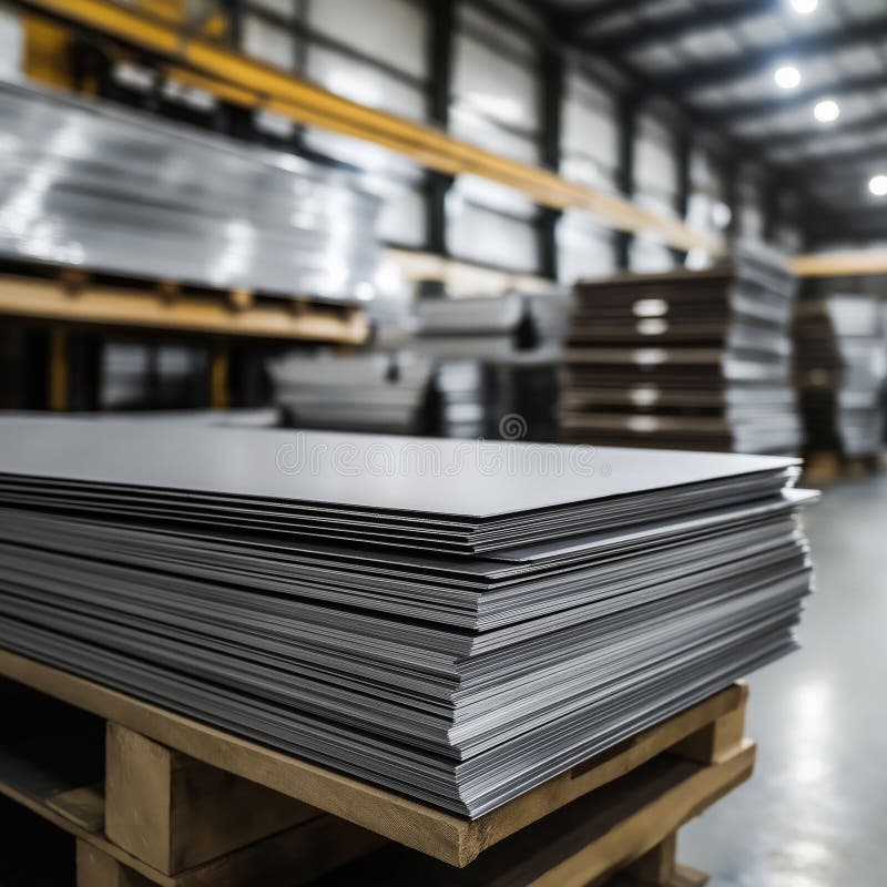 Thin Aluminum Sheets are Stacked Neatly, Their Reflective Surfaces ...
