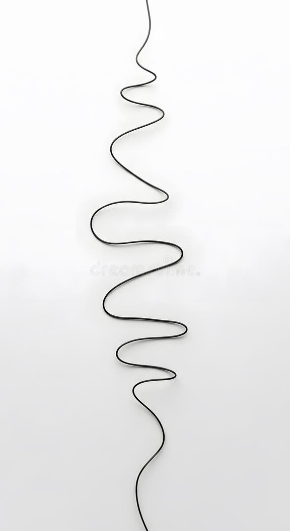 Thin Black Wire Forming a Wavy, Continuous Path on a Clean White ...