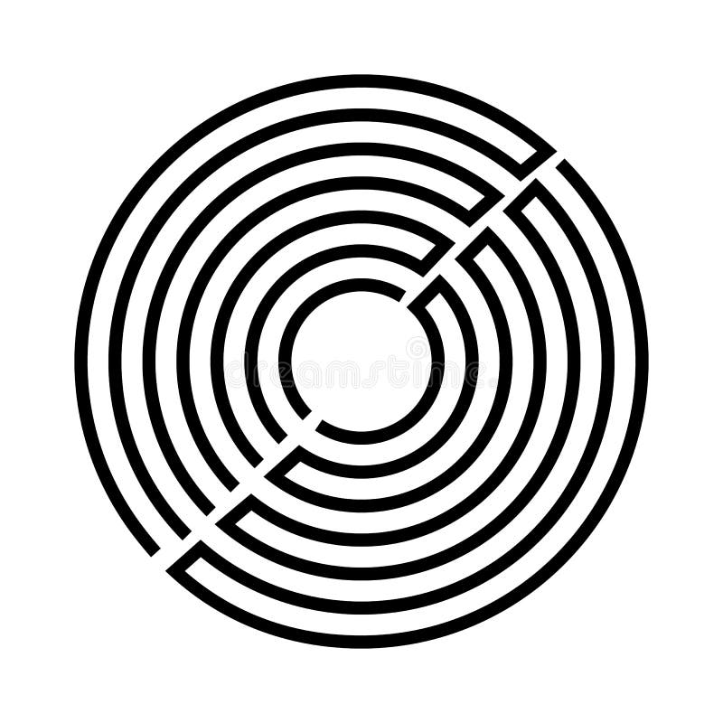 Thin Black Line Vortex of Concentric Circles. Simple Flat Abstract ...