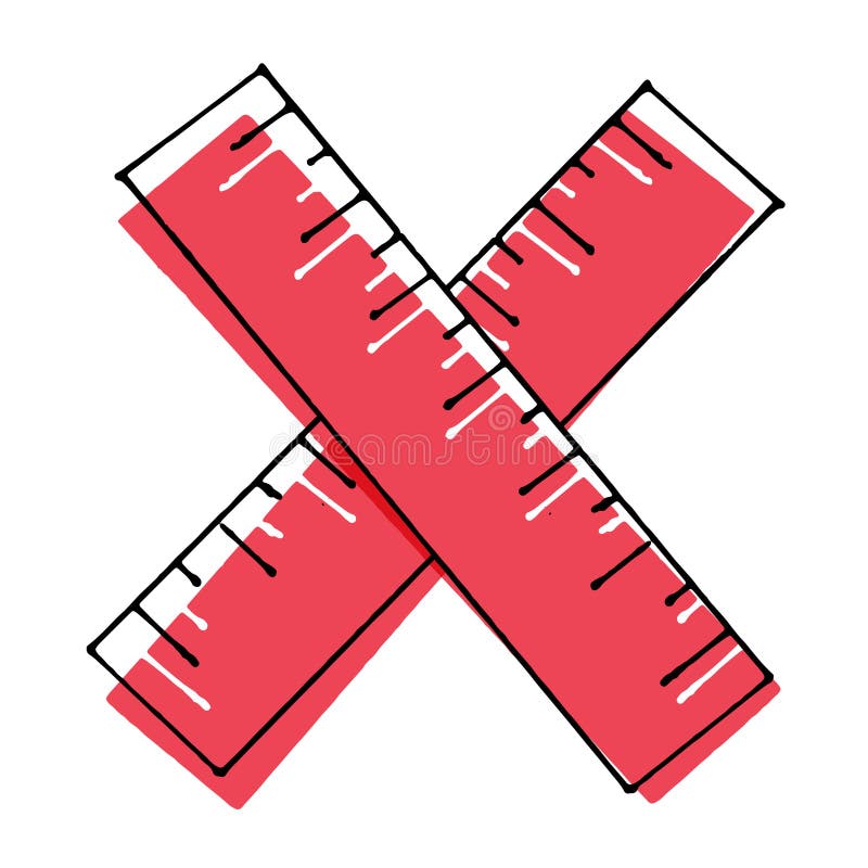 Thin Black Outline Red Ruler Vector Illustration Isolated on White ...