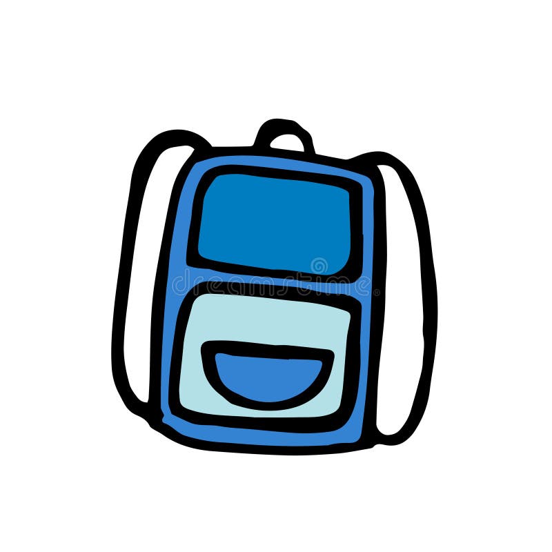Thin Black Outline Trendy Blue Backpack Vector Illustration Isolated on ...