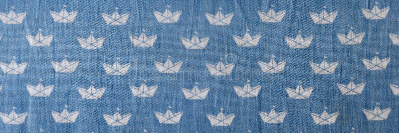 Thin Blue Jeans Fabric with White Geometric Print Stock Photo - Image ...