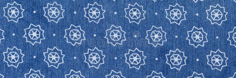 Thin Blue Jeans Fabric with White Print Stock Photo - Image of cotton ...